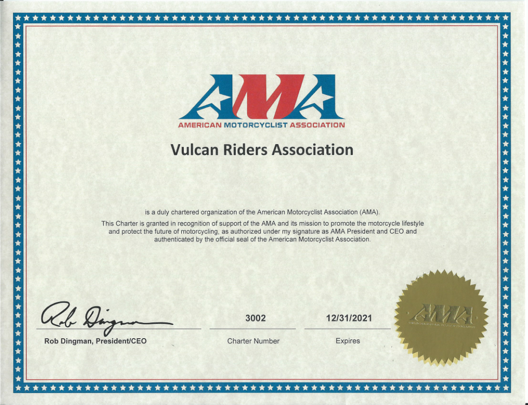 AMA Charter | Vulcan Riders USA | Good Friends.. Good Rides.. Good Times..